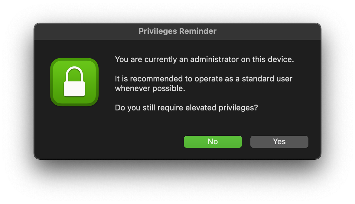 Remind Users to Run as Standard with SAP Privileges App – Mostly Mac